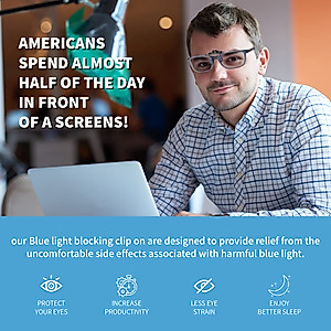Blue Light Blocking Clip On Glasses Flip-up Computer Gaming Glasses Clip On Prevent Digital Eyes Strain Fatigue Video Gaming Eye Protection Advanced Computer Eyewear