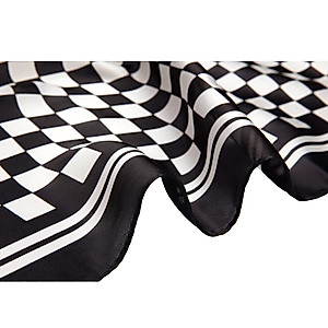 NaSoPerfect 27 inch Silk Feeling Scarf Square Satin Head Scarf Fashion Checkerboard Print Neck Scarfs for Women Black and White