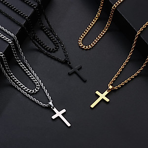 Yooblue Cross Necklace for Men, Mens Chain Necklaces, Cross Chain for Men, Silver Stainless Steel Layered Rope Chain Cuban Link Chain for Men, Mens Jewelry Gifts