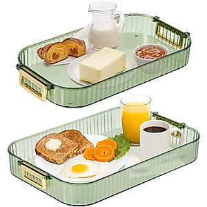 VANDHOME Serving Tray with Handle Set of 2 Rectangular Tray/Platters for Food Organizer, Snacks, Cookies, Dessert, Breakfast, Stackable Sturdy and Easy Clean Serving Tray, 13" x 7" & 15" x 9.6" Green