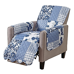 Great Bay Home Patchwork Scalloped Printed Furniture Protector Stain Resistant Recliner Cover (Recliner, Navy)