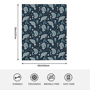 Manatees Throw Blanket Lightweight Warm Flannel Fleece Blankets Cozy Soft Blanket Gifts for Women Men Girls Boys 50"x40"