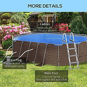 Outsunny 14' x 10' x 3' Above Ground Swimming Pool, Non-Inflatable Rectangular Steel Frame Pool with Filter Pump, Safety Ladder for 1-6 People, Brown
