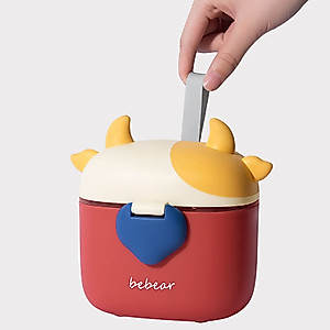 Bebamour Baby Formula Dispenser, BPA Free Portable Milk Powder and Candy Fruit Snack Storage Container with Scoop and Leveller for Travel, 450 ML, Green Cow
