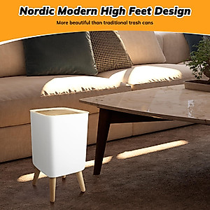 WVIOUOPU 2.6 Gallon/10 Liter Bathroom Kitchen Trash Can with Lid - Office Waste Basket Modern with Press Top Lid - Small Trash Bin Dog Proof Garbage Can with Pop-up Lid for Living Room Toilet (White)