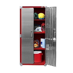 Seville Classics UltraHD Solid Steel Lockable Metal Storage Cabinet Locker Organizer, w/Adjustable Shelves for Garage, Warehouse, Office, Classroom, Red, 30" W x 18" D x 72" H