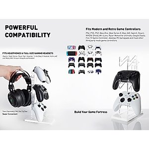 OAPRIRE Universal 3 Tier Controller Holder and Headset Stand for PS5 PS4 XBOX ONE SWITCH STEAM, Controller Stand Gaming Accessories, Build Your Game Fortresses (White)