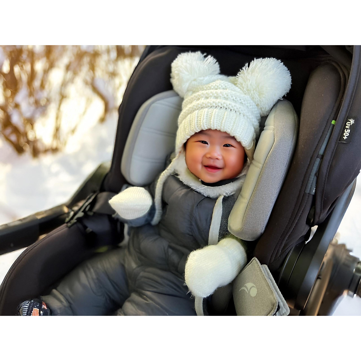 Funky Junque Exclusives Double Pom Baby Infant Beanie Knit Warm Winter Double Pom Pom Skull Cap Hat Ivory - Double Pom
