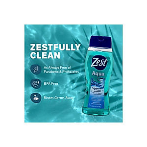 Zest Aqua Hydrating Body Wash, 18 Fl Oz (Pack of 6) - Moisturizing & Refreshing Shower Gel, Easily Lathers for a Relaxing Bubble Bath - Foaming & Exfoliating Skin Cleanser for a Smooth & Clean Skin
