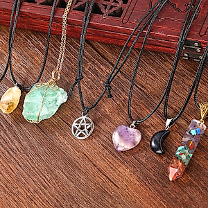 MJartoria Moon Pentagram Necklace Pentacle Crystal Chakra Necklace Charm Pendant Multi Layered Alloy Chain Choker Necklaces Set Gothic Jewelry 9PCS