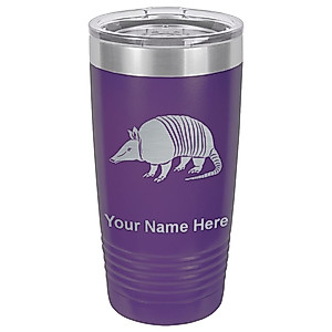 LaserGram 20oz Vacuum Insulated Tumbler Mug, Armadillo, Personalized Engraving Included (Dark Purple)