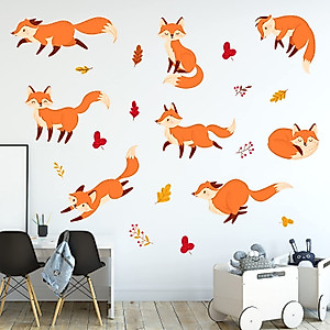 WOYINIS Cute Fox Wall Decals DIY Animal Foxes Pine Leaves Wall Stickers Peel & Stick Bedroom Playroom Baby Nursery Kids Room Wall Decor Art Decoration