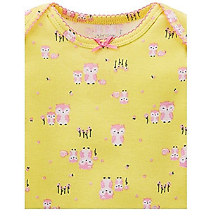 Simple Joys by Carter's Baby Girls' Long-Sleeve Bodysuit, Pack of 5, Grey/Pink Dots/White Animal Print/Yellow Owl/Cat, 6-9 Months