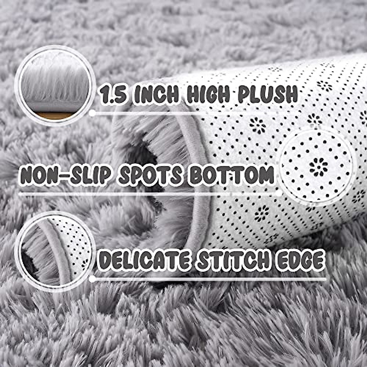 Rostyle Super Soft Fluffy Area Rugs for Bedroom Living Room, 4 ft x 6 ft Shaggy Floor Carpets Shag Christmas Rug for Girls Boys Furry Home Decorative Rugs, Grey