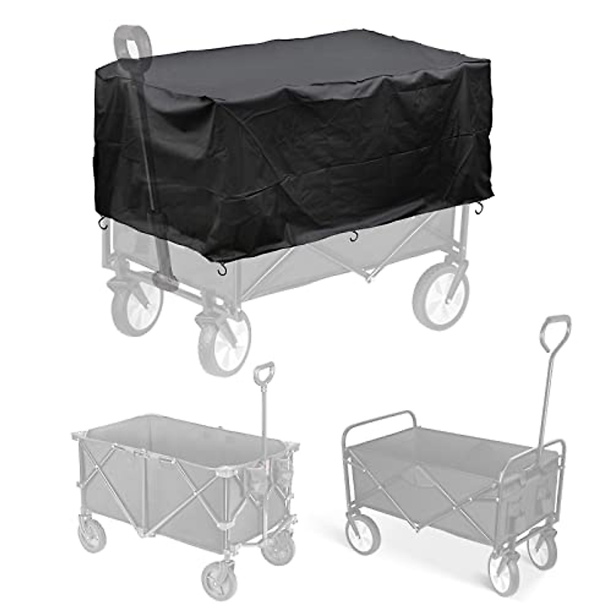 Iceberg Elf Folding Wagon Rainproof Insulation Cover, with 6 Hooks, Black Thin (Cover only, Accessories not Included)