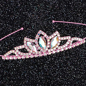 SuPoo Tiaras for Girls Pink Birthday Crown Birthday Girl Sash Princess Crown Birthday Girl Headband Crystal Birthday Tiara with Comb Crown for Girls Rhinestone Happy Birthday Accessories Gift