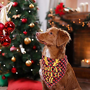 PAWNISAW Dog Christmas Bandanas - Cute Snowflake Bronzing Plaid Dog Holiday Bandanas Triangle Bibs Dog Kerchief Set Scarfs for Girl Boy Small Medium Large Dogs