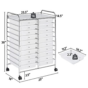 Yaheetech 20 Drawers Rolling Storage Cart Multipurpose Movable Organizer Cart Tools Scrapbook Paper Organizer on Wheels, White