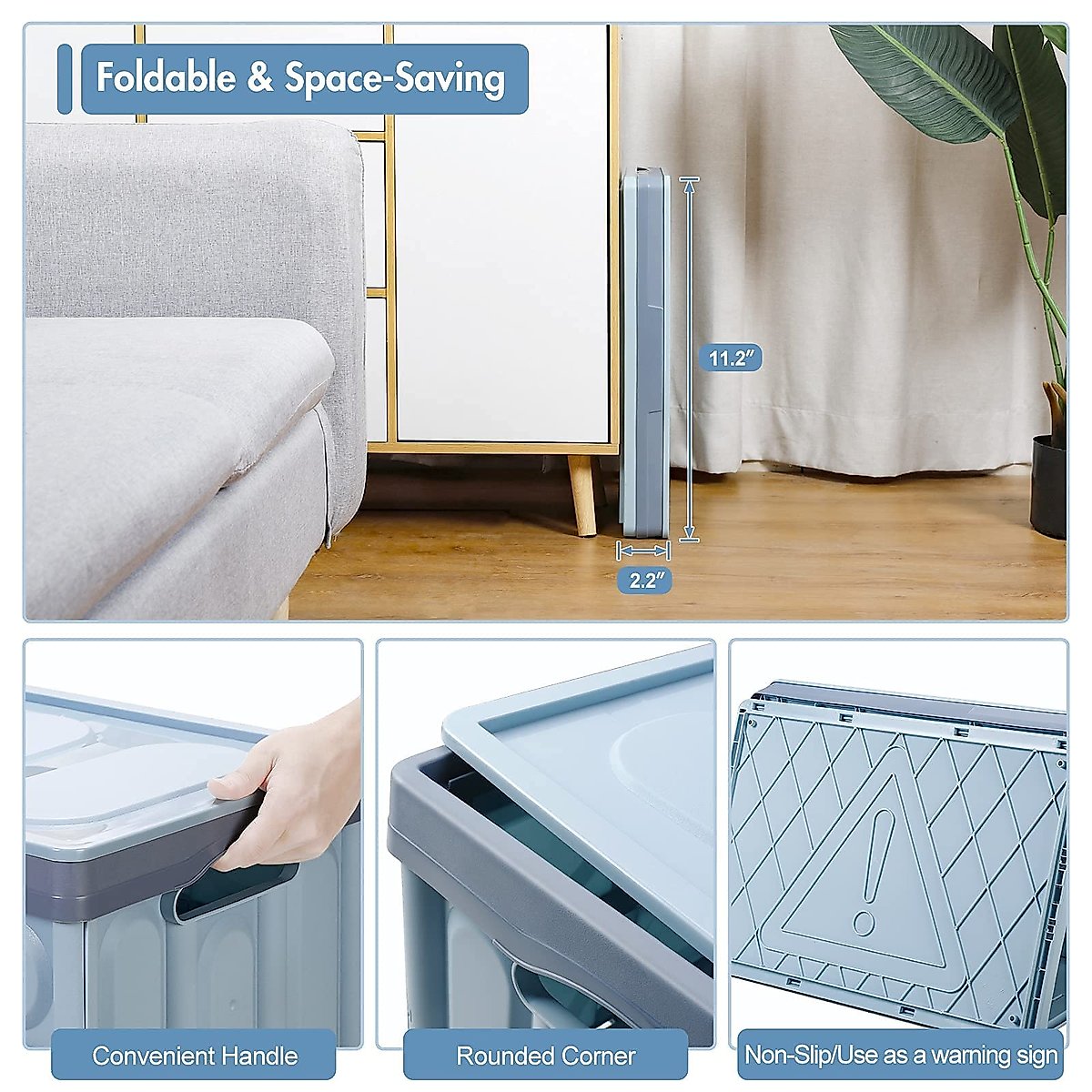 Homde Collapsible Storage Bins Bundle: 2 Gray Storage Boxes and 2 Blue Storage Boxes (Large)