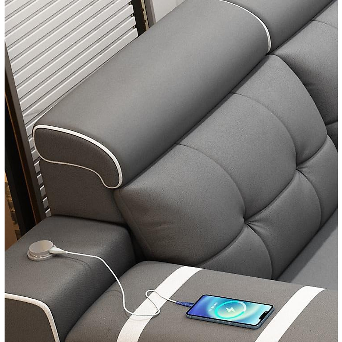 ALKKAR Modern Fabric U-Shaped Sofa Multifunctional Corner Sofa Combination Living Room Furniture Sofa Set with USB Connection, Modern Gray Leather Sectional Sofa Set for Living Room, Home Office