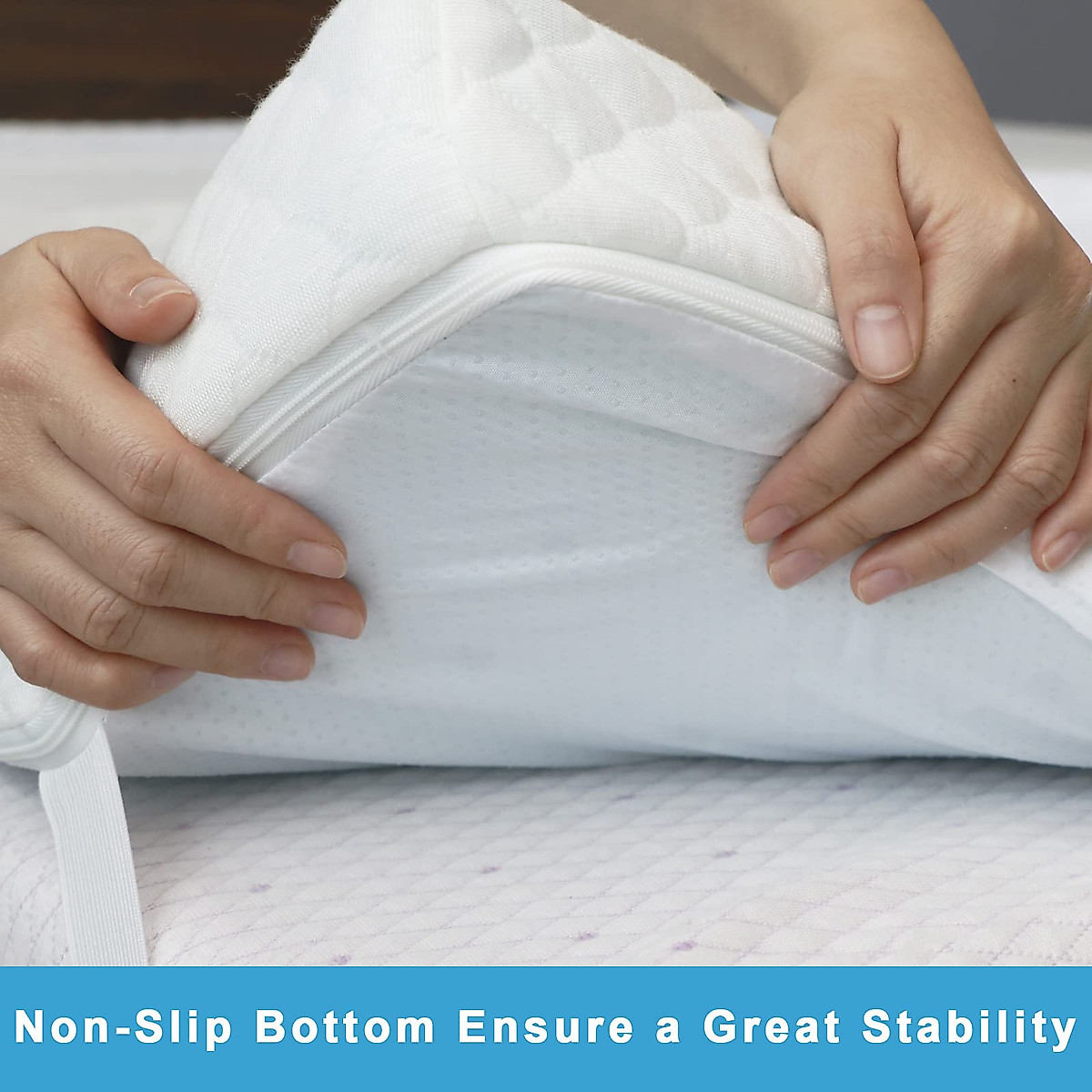 Ganggend Mattress Topper Cover (Only Cover), Mattress Protector for 3-Inch Queen Size Mattress Topper, Bamboo Rayon Removable Mattress Encasement with Adjustable Straps