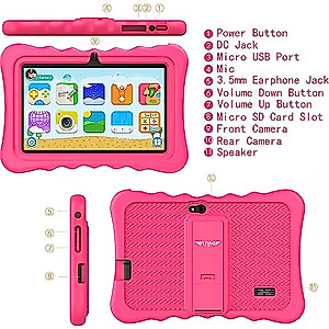 FLYINGTECH Kids Tablet 7 inch Android Tablet for Kids(Ages 2-12), 2GB RAM 32GB ROM Toddler Tablet, Dual Camera, WiFi, Google Certificated for Boys Girls with Pink Protective Case 2023