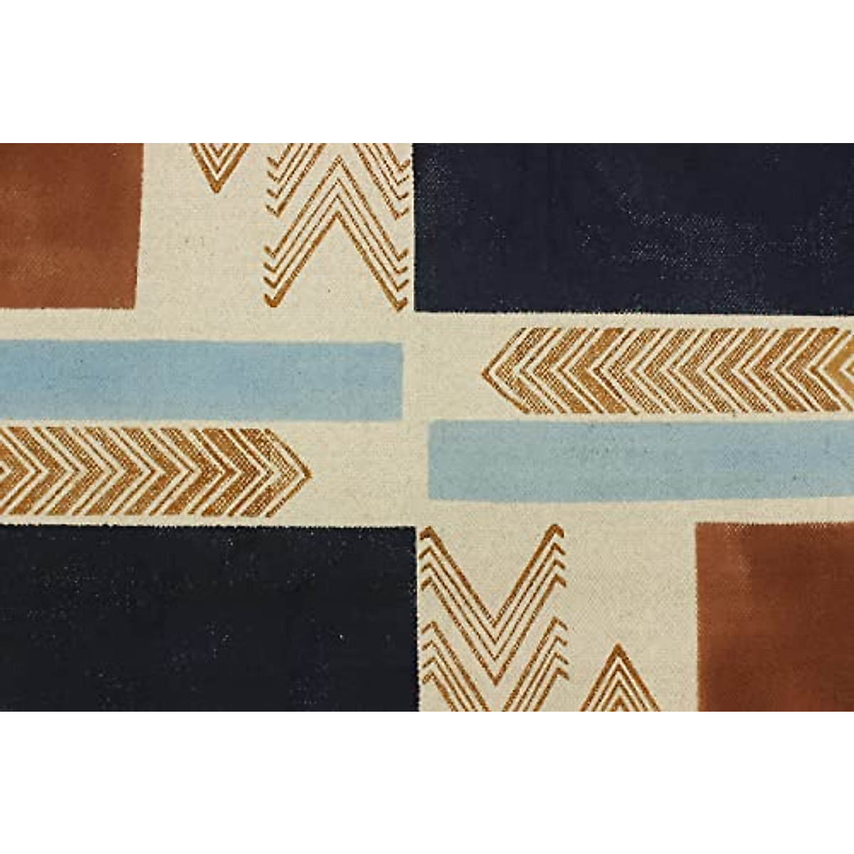 Casavani Hand Block Printed Area Rug Geometric White & Black Cotton Dhurrie Floor Carpet For Doormat Best Uses For Bedroom,Living Room,Dining Room,Kitchen,Purch 10x14 Feet