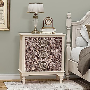 COSIEST 3 Drawers Accent Dresser, Vintage Small Accent Chest with 4 Wood Legs, Free-Standing Buffet Server Nightstand End Table for Bedroom, Living Room, Entryway