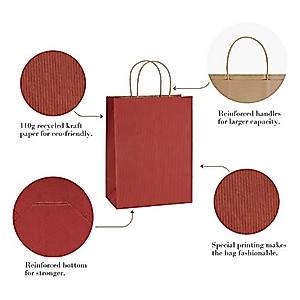 BagDream Gift Bags 10x5x13 Inches 25Pcs Red Stripes Kraft Paper Bags, Shopping Bags, Mechandise Bags, Retail Bags, Party Bags, Paper Gift Bags with Handles, 100% Recycled Paper Bags FSC Compliant
