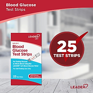 LEADER Blood Glucose Test Strips for Diabetes, No-Coding, Fast Accurate Results, Compatible with LEADER Blood Sugar Monitor only, 25 Strips, Pack of 1