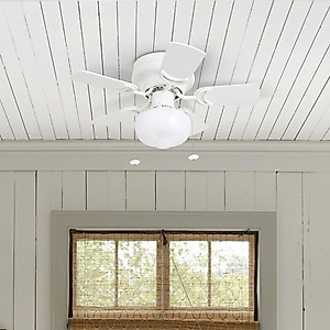 Prominence Home Hero, 28 Inch Traditional Flush Mount Indoor LED Ceiling Fan with Light, Pull Chain, Dual Finish Blades, Reversible Motor - 41530-01 (White)