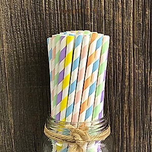 Pastel Stripe Paper Straws - Pink Light Blue Yellow Mint Green Lavender Peach Coral - 150 Pack Outside the Box Papers Brand