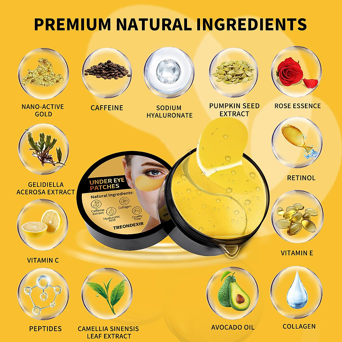 24K Gold Eye Masks for Dark Circles and Puffiness 70PCS, Under Eye Patches Gel Pads for Puffy Eyes Treatment w/Collagen, Caffeine, Peptides for Eye Bags Treatment, Gel Eye Mask Skincare