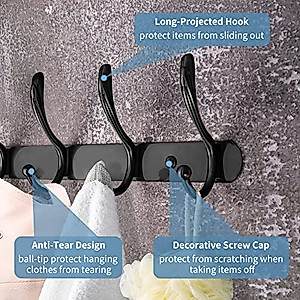 Wall Mount Coat Rack with 5 Black Hooks , 2 Pack 16’’ Stainless Steel Heavy Duty Wall Coat Rack for Hanging for Jackets Towels Hats Scarves Bags Wall Coat Hanger for Entryway Bathroom Bedroom (Black)