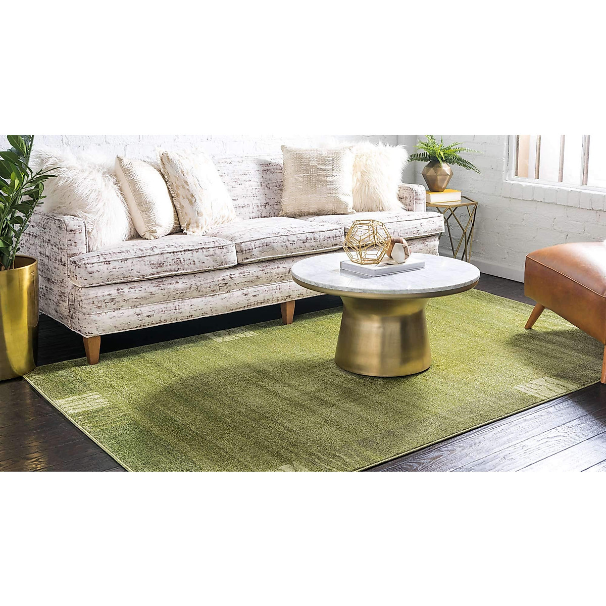 Unique Loom Del Mar Collection Area Rug - Sarah (7' 1" x 10' Rectangle, Light Green/ Ivory)