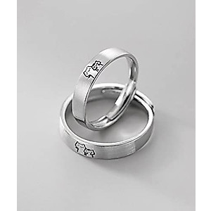 QINGDUO Personalized Name Date Matching Promise Rings for Couples 925 Sterling Silver Wedding Band Sets Him Her Cute Kitten Valentine's Day Birthday Gift Wife Husband,Adjustable Size 5-8 (QD-KT612KZ)