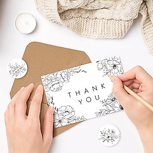 AnyDesign 32 Pack Floral Line Art Thank You Cards Black White Thank You Note Cards with Envelopes Stickers Minimalist Flower Blank Cards for Wedding Birthday Bridal Shower DIY Card Supplies
