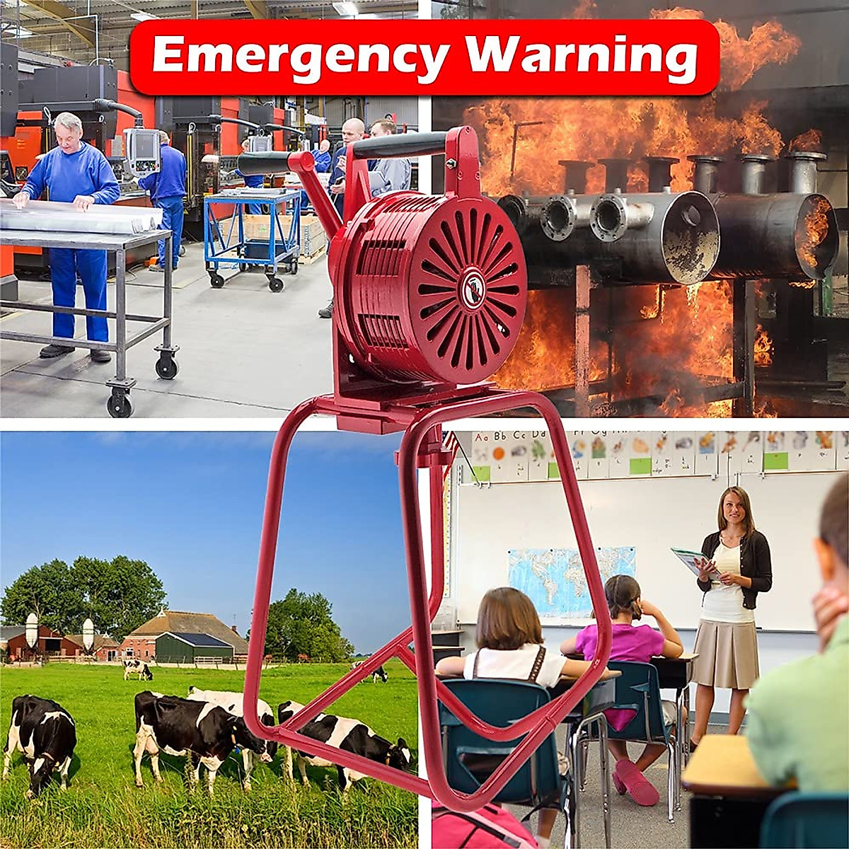 Vixen Horns Air Raid Hand Crank Siren, Loud Heavy Duty Tornado Siren with Rail Stand, Fire Air-raid Alarm, Warning Construction Air Horn VXS-1200MBR