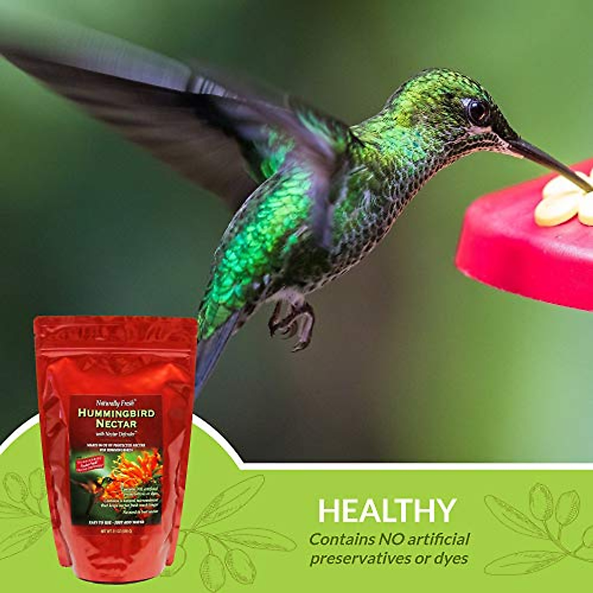 Sapphire Labs Naturally Fresh Hummingbird Nectar with Nectar Defender Lasts Longer in Hummingbird Feeders | Makes 96 oz of Clear Hummingbird Nectar | an Easy Mix Hummingbird Nectar Powder