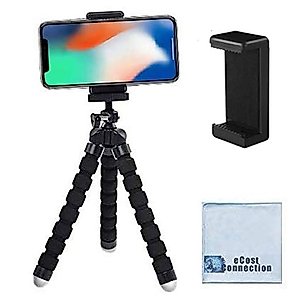 Acuvar 6.5” inch Flexible Tripod with Universal Mount for All Smartphones & an eCostConnection Microfiber Cloth