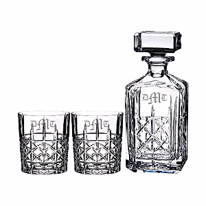 Marquis by Waterford Personalized 32oz Brady Whiskey Decanter Set with Glasses, Custom Engraved Crystal Decanter with Two DOF Whiskey Glasses for Bourbon, Scotch, Liquor, Home Bar Accessories