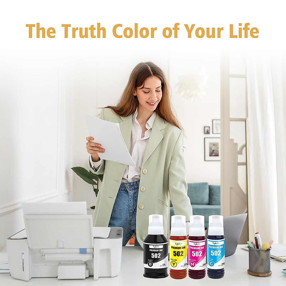 Topkolor Compatible T502 502 Refill Ink Bottle Kit for ET-2760 ET-2750 ET-3750 ET-4760 ET-4750 ET-3760 ET-3710 ET-3700 ET-2700 ST-2000 ST-3000 ET-2803 Printer, 4-Pack
