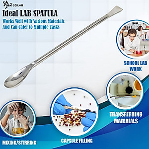 A2Z-SP001 Stainless Steel Double Ended Square & Angled Right Spoon Sampler Lab Spatula, 7" Length