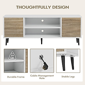 YESHOMY Modern Retro TV Stand for Television up to 65", Entertainment Center with Two Storage Cabinet and Shelf, Media Console for Living Room, Bedroom, Enterway, Office, 58 Inch, White and Oak