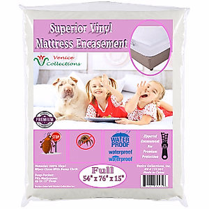 Superior Extra Heavy 8 Gauge Vinyl Mattress Protector Zippered Encasement Cover 100% Waterproof Full White