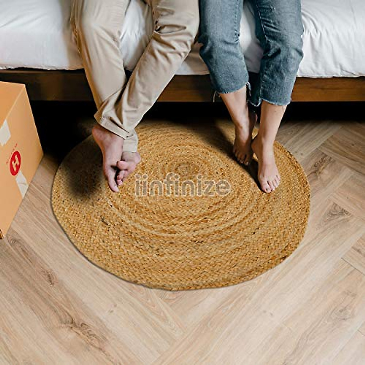 iinfinize Natural Jute Round Door Mat Home Décor Foot Mat Welcome Mat 24 Inch Jute Door Mat Living Room Foot Mat Hand Woven Jute Mat Hand Knotted Door Mat