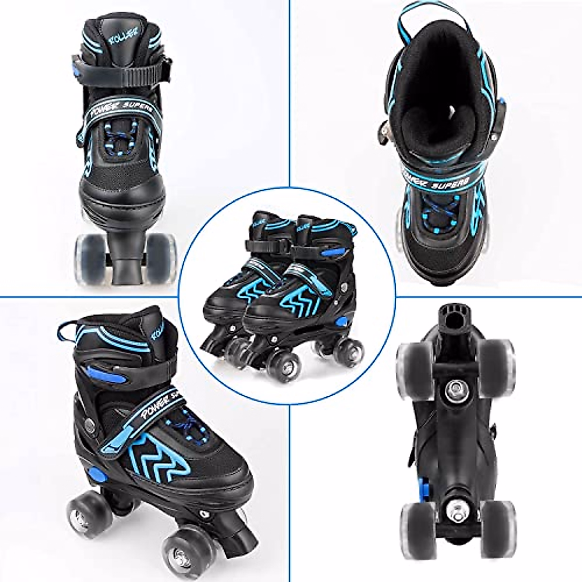SZHZS Adjustable Toddler Kids Roller Skates with Light Up Wheels for Boys Girls Beginners for Indoor Outdoor Sports - M Size