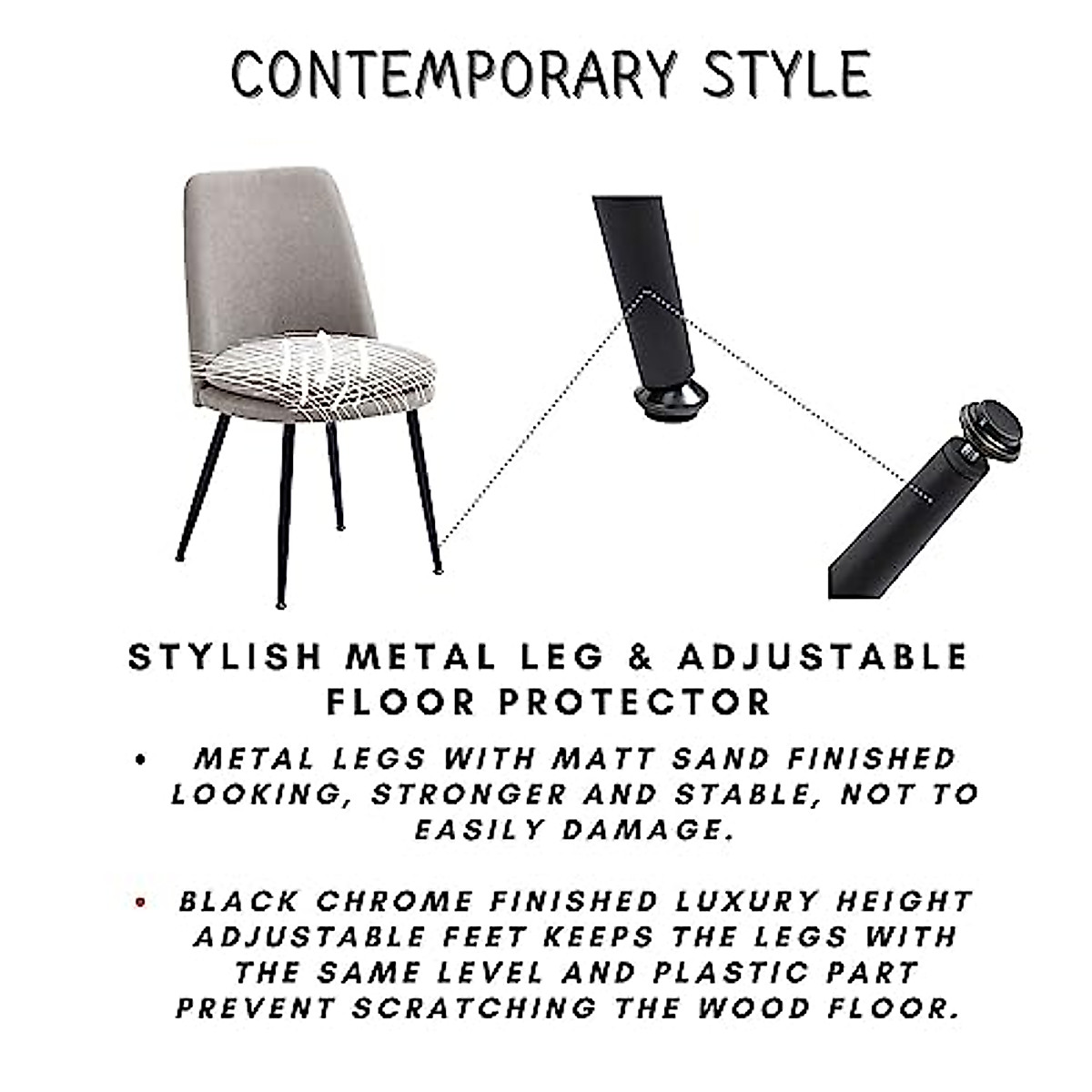 DRAGON GATE Modern Upholstered Dining Chairs Set of 2 with Seat Cushion, Armless Side Chair with Metal Legs for Dining Room Kitchen, Living Room (Fabric Light Gray 2PCS)