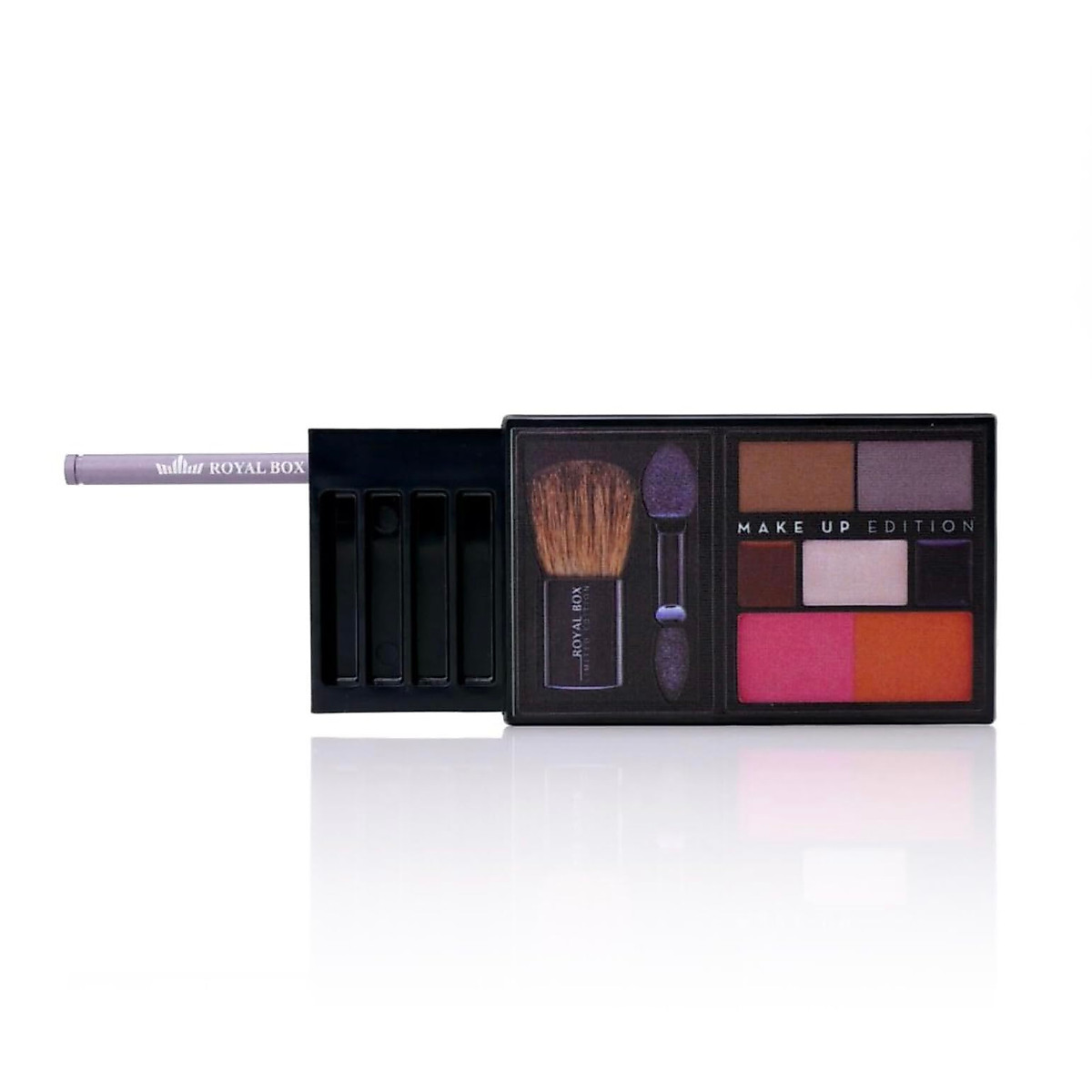 Generic Original Royal Box Black Make-Up Compact 8 Compartment Snuff Wallet Box with Built in 3"" Metal Alloy Straw