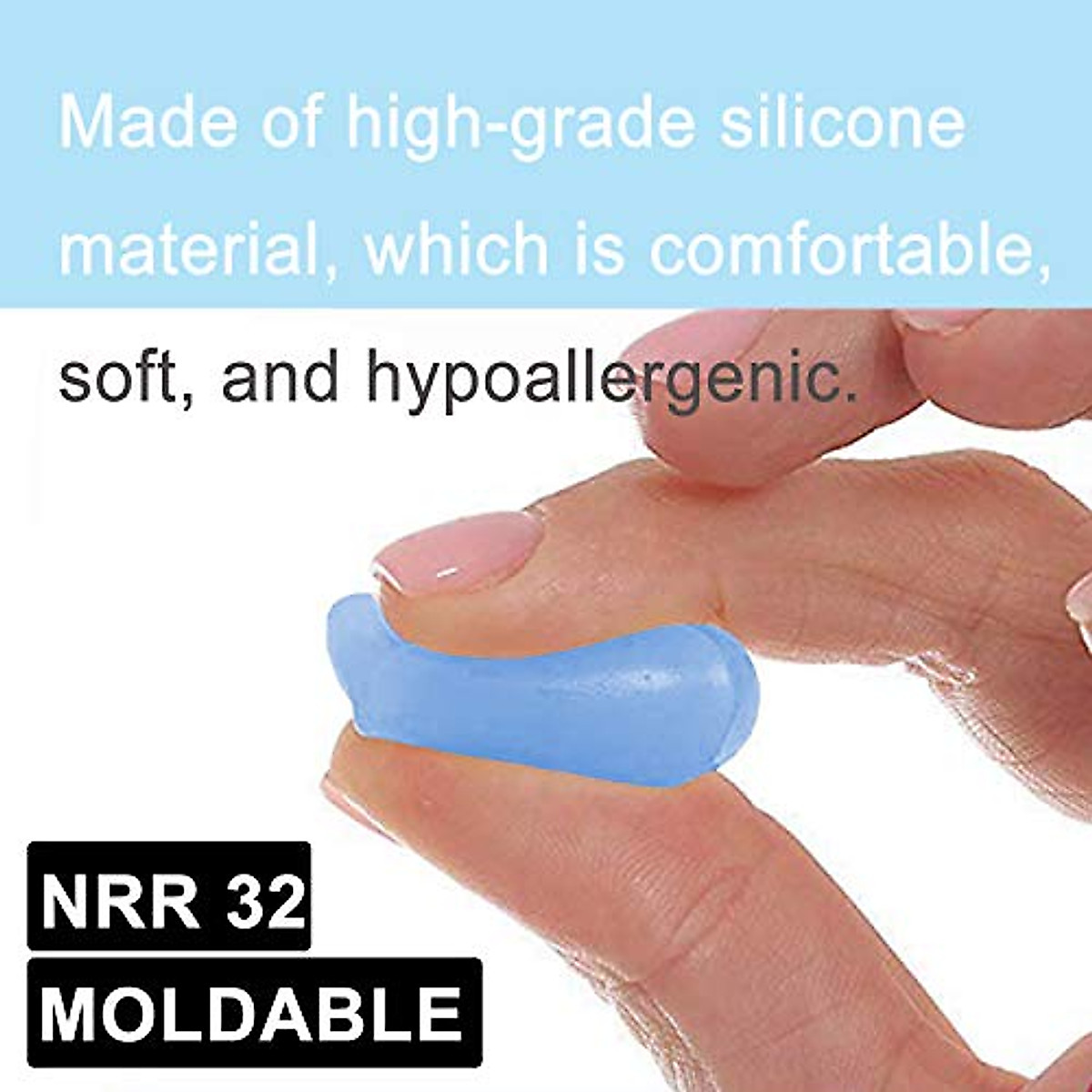 Ear Plugs for Sleeping, Reusable Silicone Moldable Noise Cancelling Sound Blocking Reduction Earplugs for Swimming, Snoring, Concerts, Shooting, Airplanes, Musicians, 32dB Highest NRR